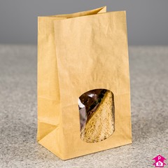 Brown Paper Sandwich Bag with Window - 150mm wide x 100mm gusset x ...