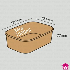 Kraft Food Container (1 litre / 34oz) - 170mm long x 123mm wide x 77mm ...