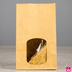 Brown Paper Sandwich Bag with Window 150mm wide x 100mm gusset x 250mm ...