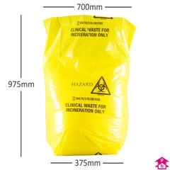 Yellow Clinical Waste Sacks 15 x 28" x 39" 140 gauge